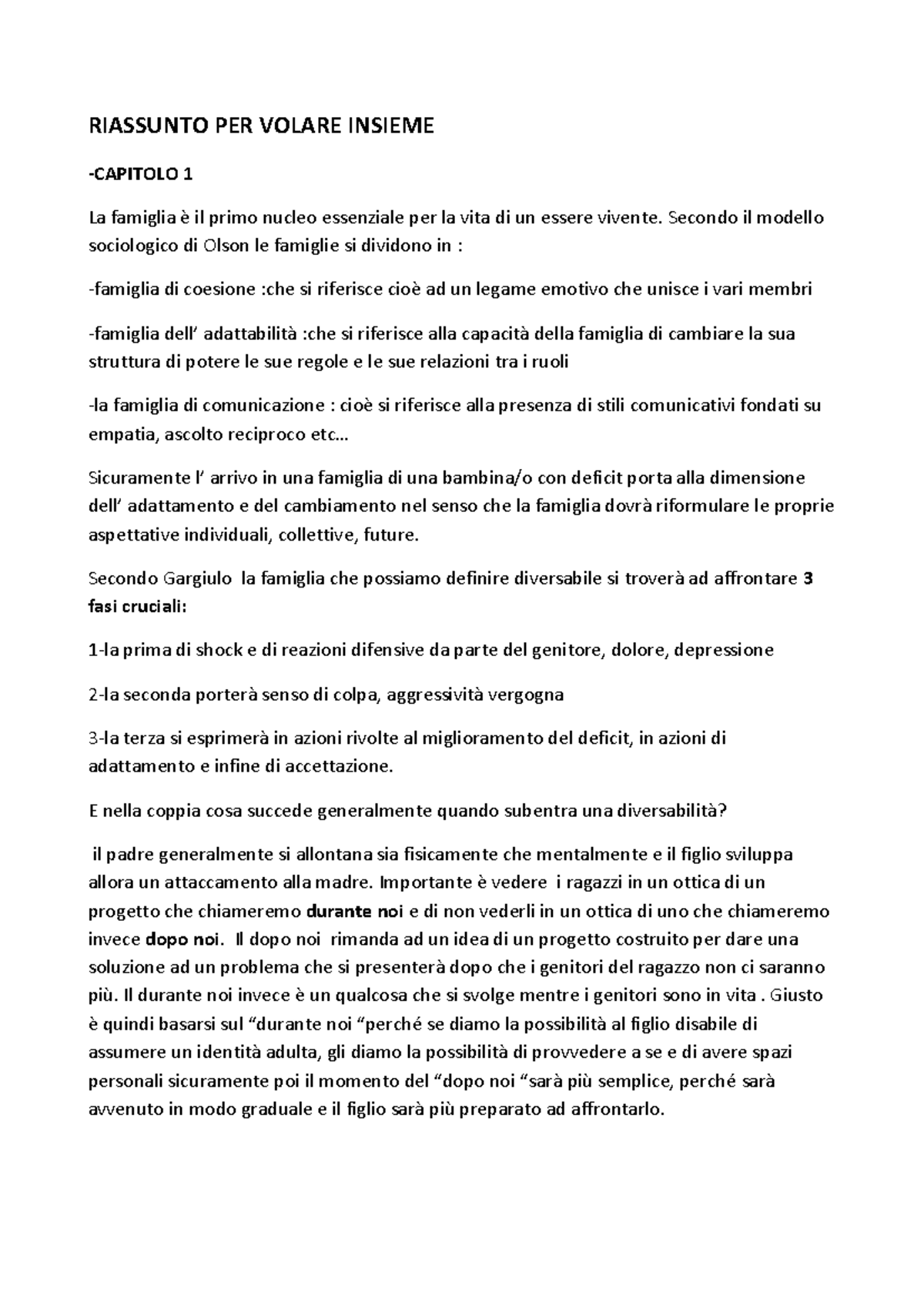 Riassunto PER Volare Insieme - RIASSUNTO PER VOLARE INSIEME -CAPITOLO 1 ...