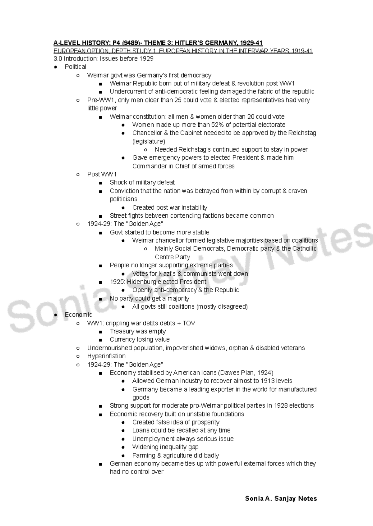 Cambridge A Level History 9489 P4 Notes: Hitler's Germany 1929-41 ...