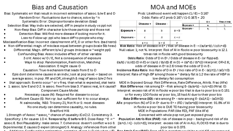 Intro to Epi - Quiz on Bias, Causation, and MOA/MOEs - Studocu