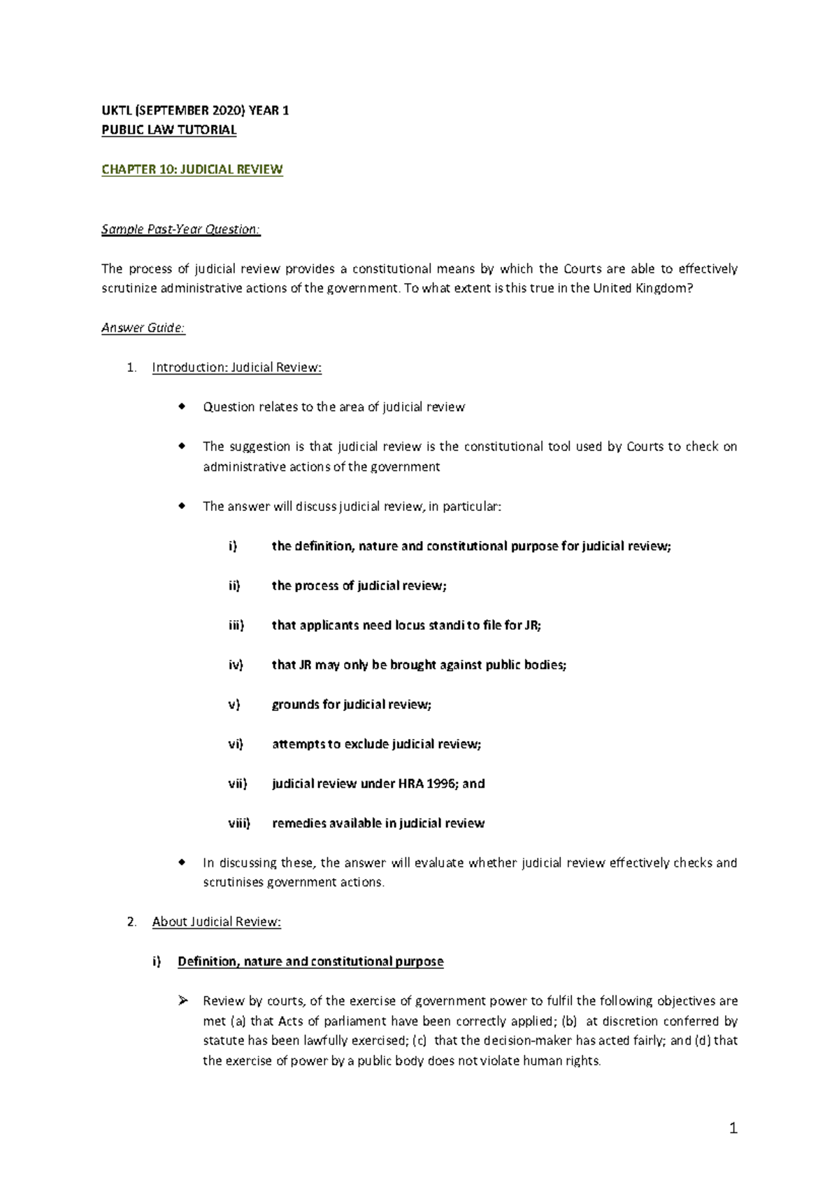 Chapter 10: Understanding Judicial Review in Public Law (UKTL) - Studocu