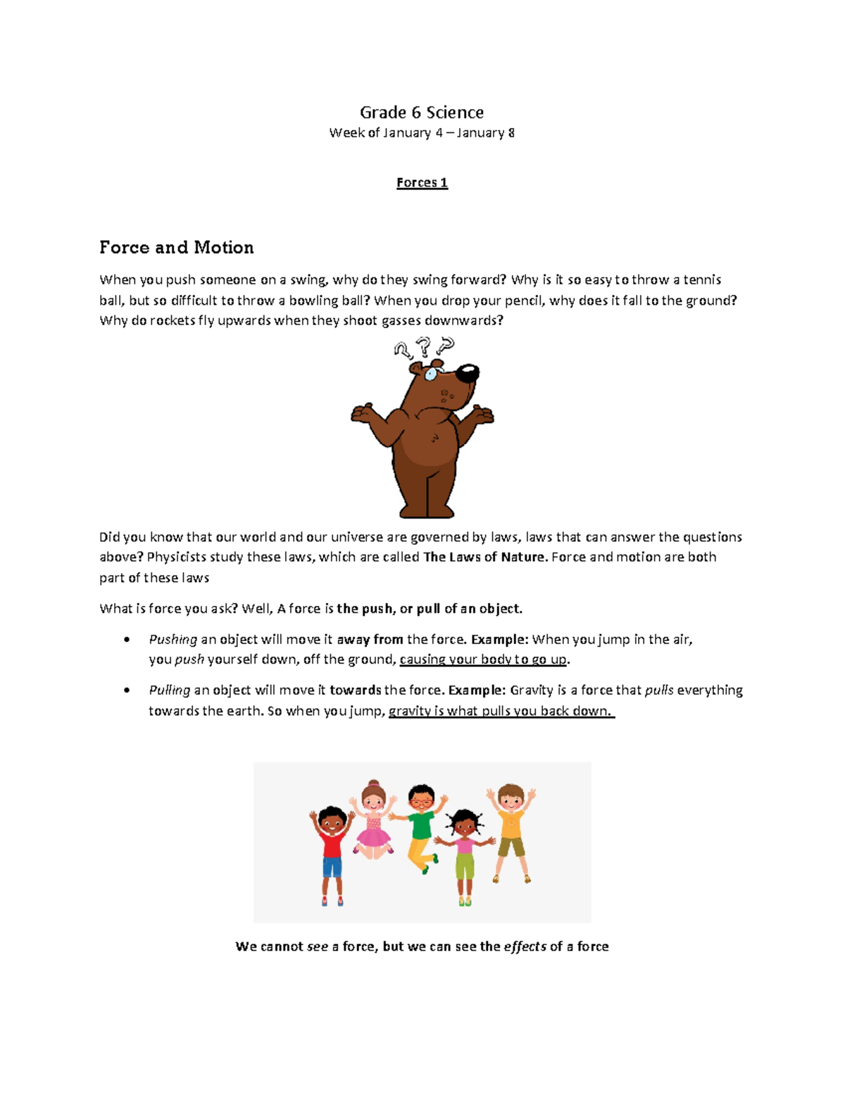 Friction and Gravity - Grade 6 Science Week of January 4 – January 8 ...