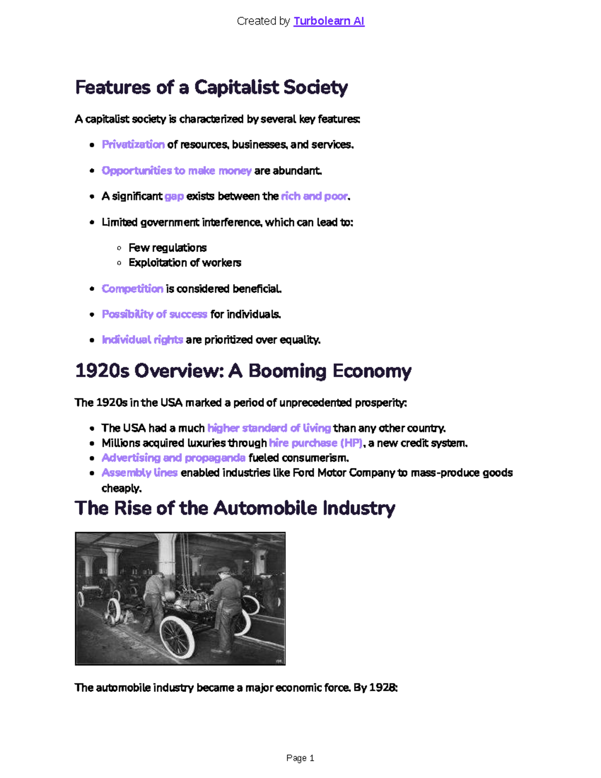 Capitalism in the USA: Key Features and the 1920s Economic Boom - Studocu