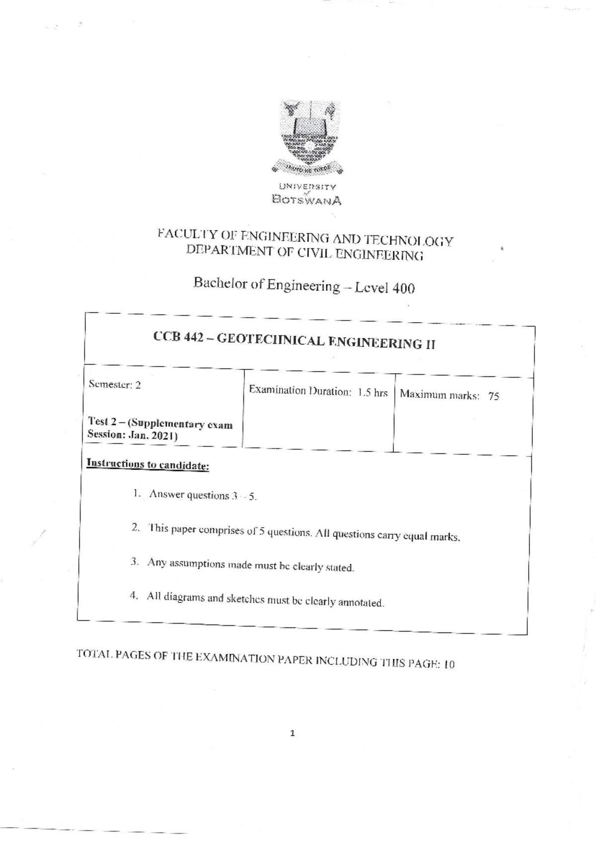 CCB 442 Geotechnical Engineering II - Test 2 Supplementary Exam Notes ...