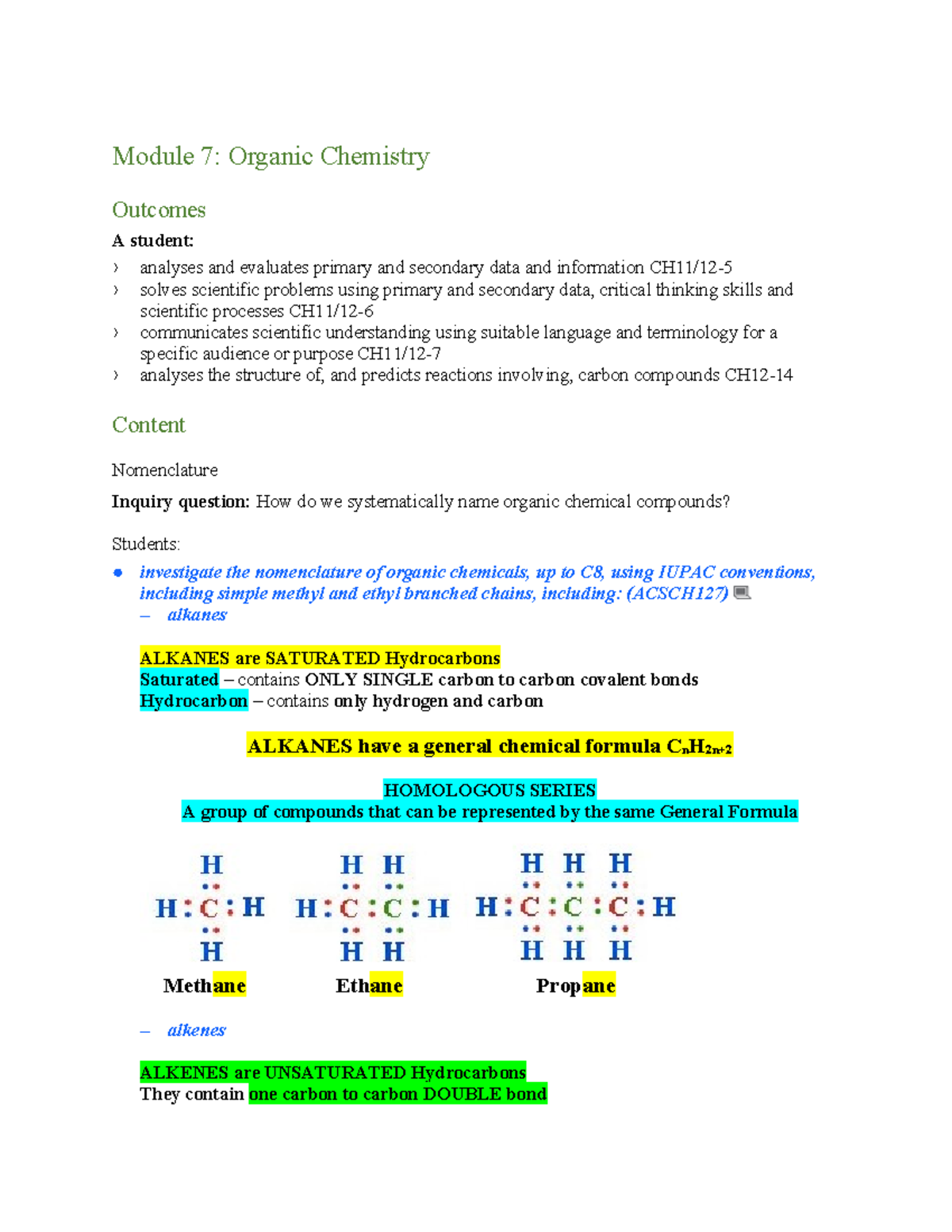 Module 7 Study Notes: Key Concepts in Organic Chemistry (CH11/12) - Studocu