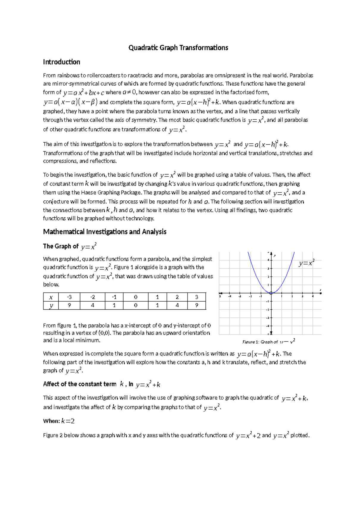 Investigating Quadratic Transformations: Analysis & Findings (MATH101 ...