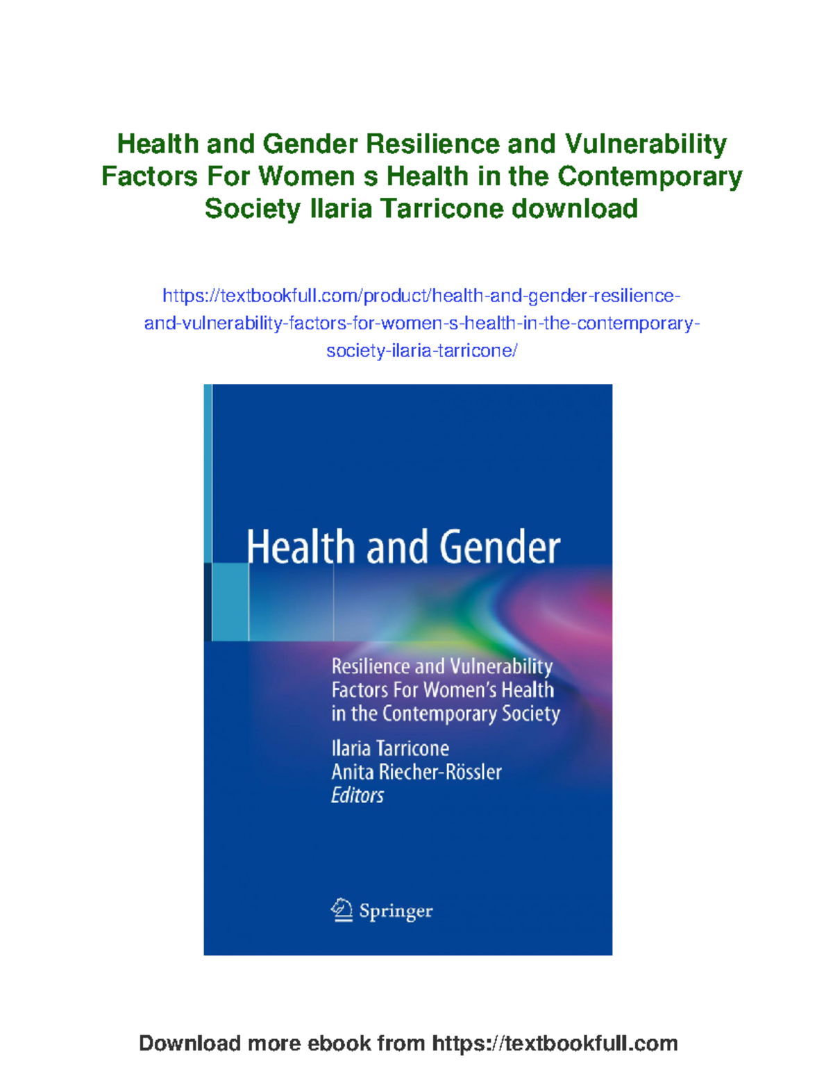 Health and Gender: Resilience & Vulnerability Factors for Women's ...