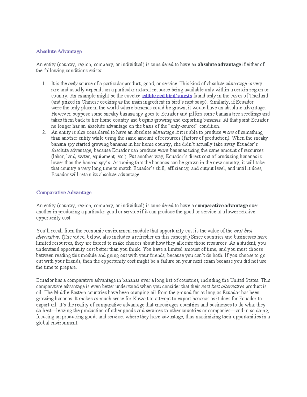 Absolute Advantage vs Comparative Advantage Handout - Studocu
