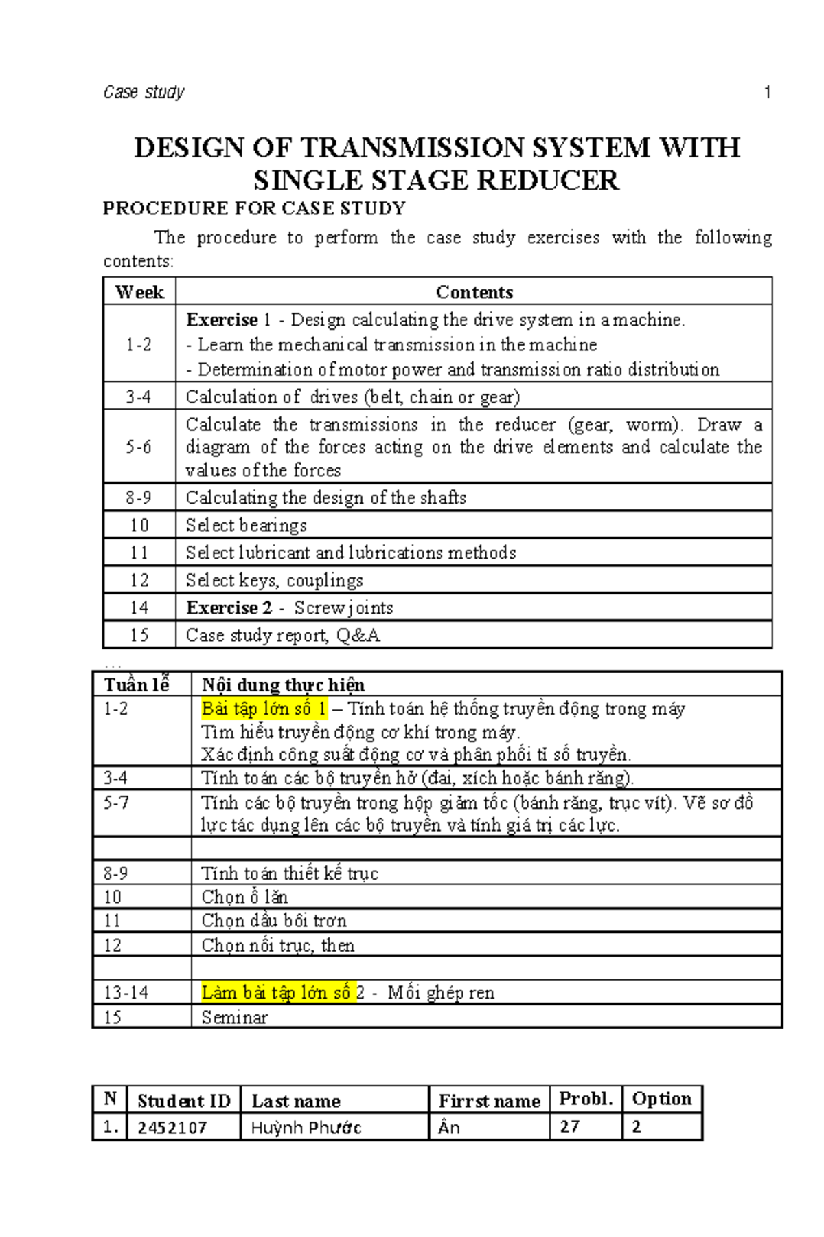 Case Study: Design of Transmission Systems with Single Stage Reducer ...