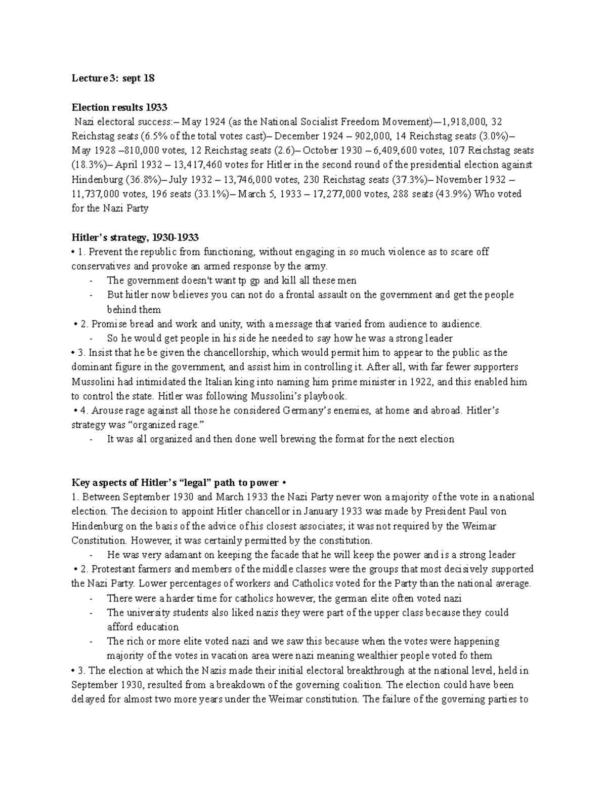 Lecture 3: Sept 18 - Nazi Electoral Strategy & 1933 Election Results ...