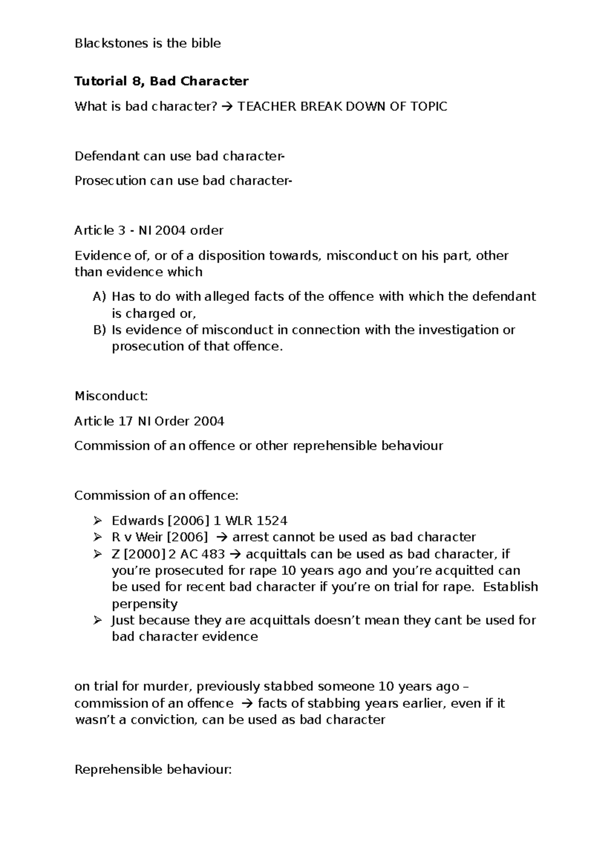 Admissibility of Bad Character Evidence in Criminal Trials (CJ NI 2004 ...