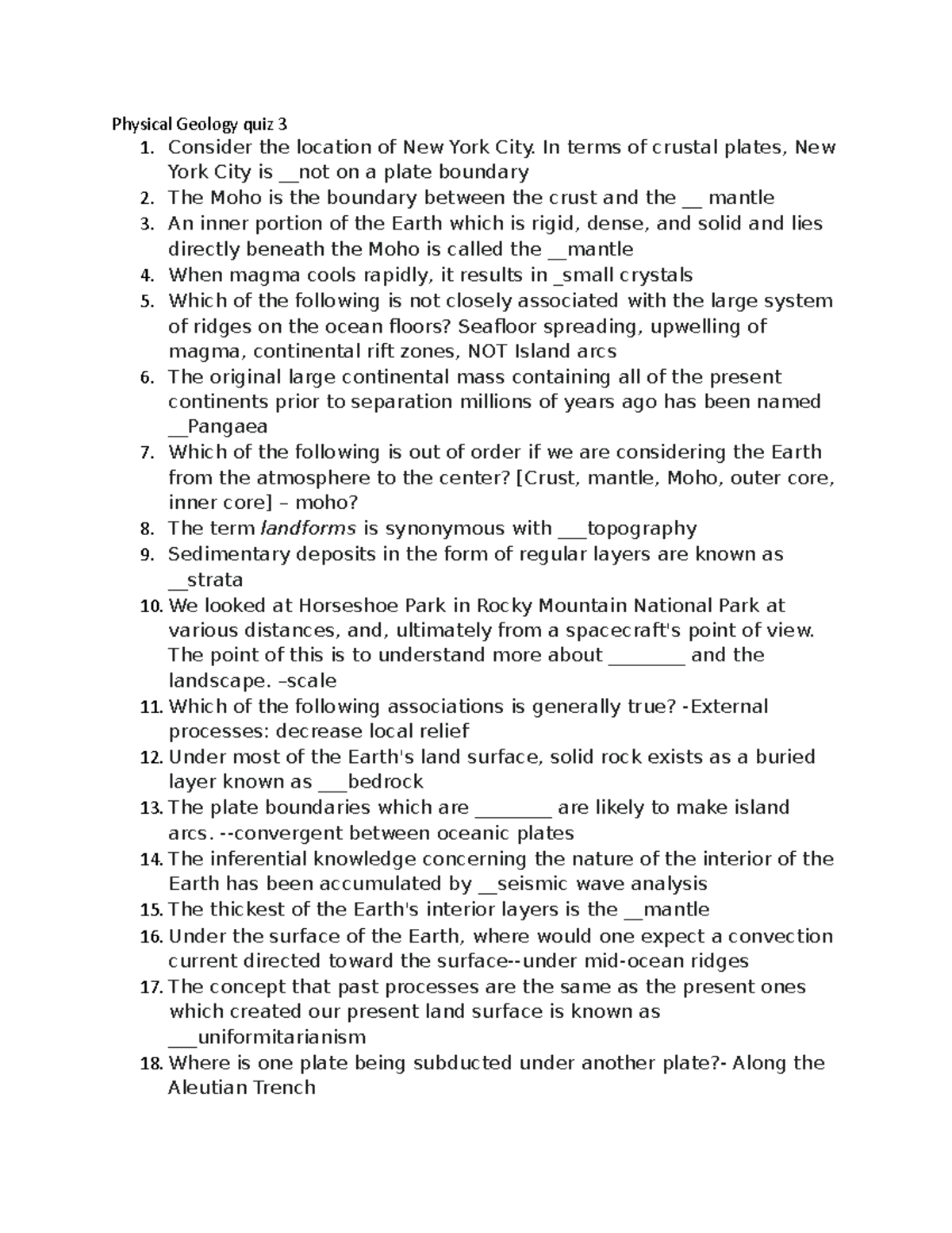 Geology Quiz 3 Review - Practice Questions & Answers - Studocu