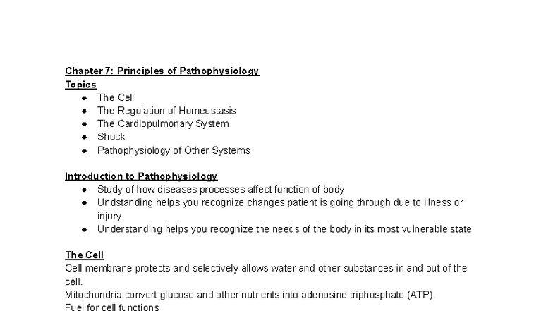 Chapter 7: Key Concepts in Pathophysiology and Homeostasis - Studocu