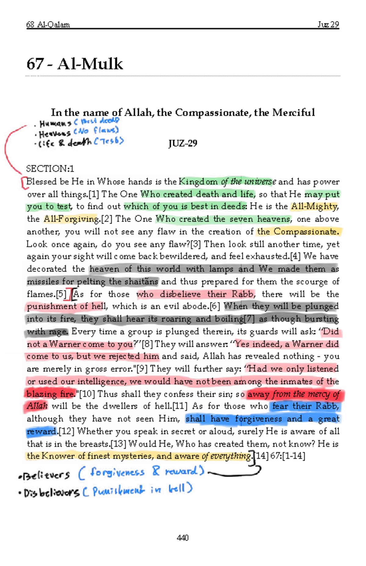 Surah Al-Mulk: Insights from Juz 29, Section 1 - Studocu
