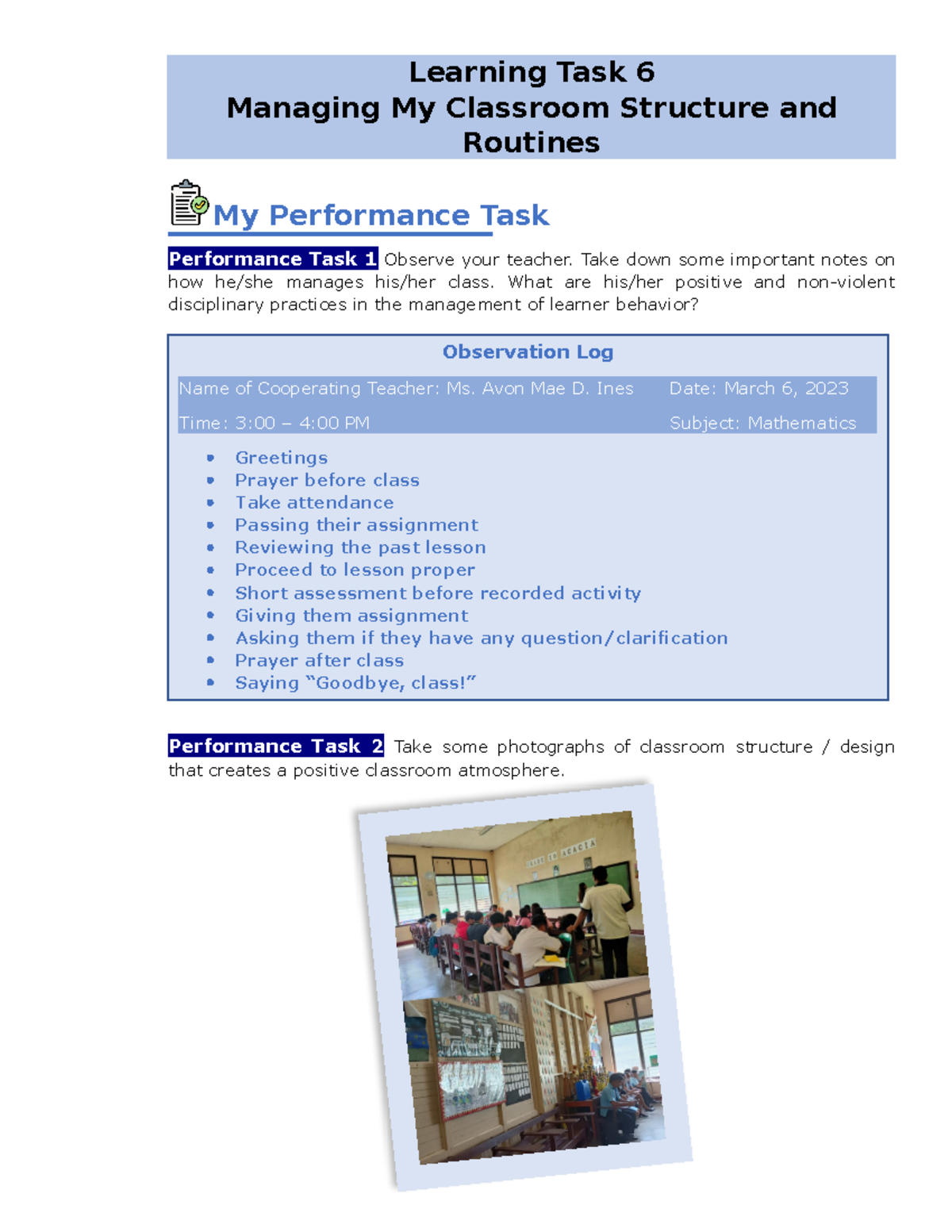 LT-6: Classroom Structure & Routines – My Observations and Insights ...