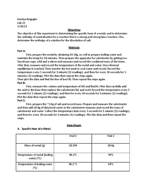 CHEM 1 Prelab Assignment - Experiment 1 Prelaboratory Assignment Basic Laboratory Operations ...