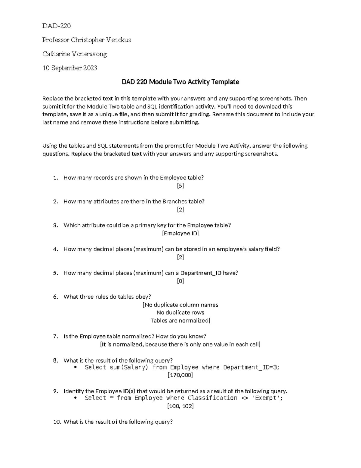 DAD 220 Module Two Activity - SQL & Table Identification Guide - Studocu