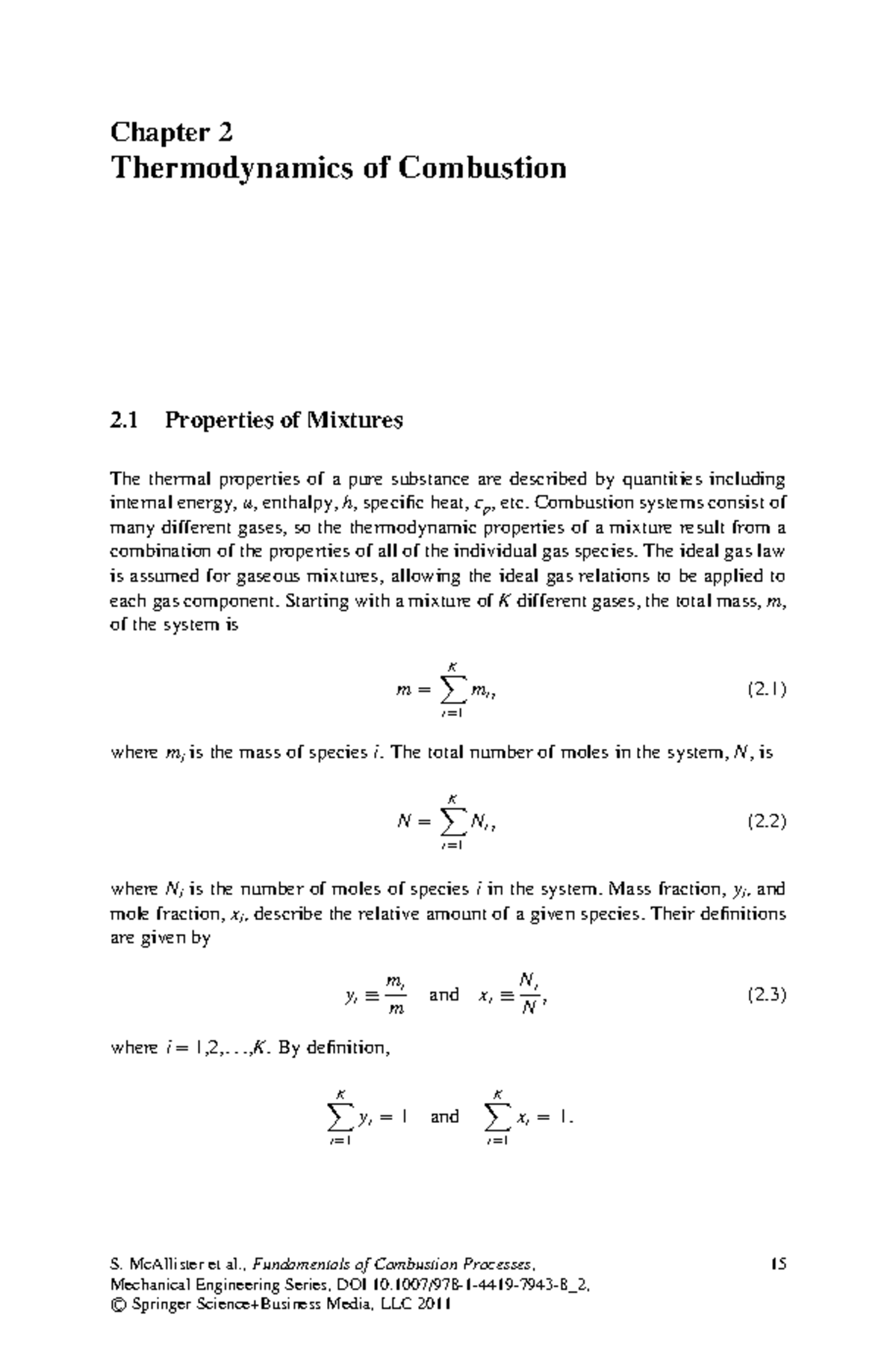 Chapter 2: Thermodynamics of Combustion - Properties of Mixtures ...
