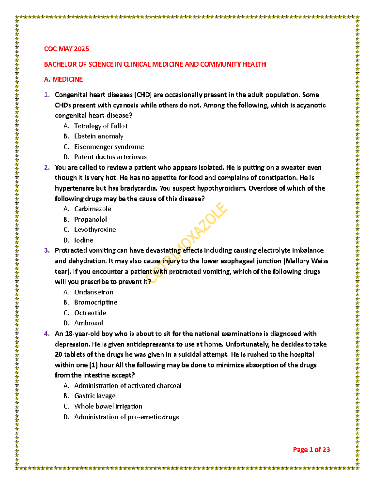 COC MAY 2025 BCM - Past Exam Questions on Clinical Medicine and ...