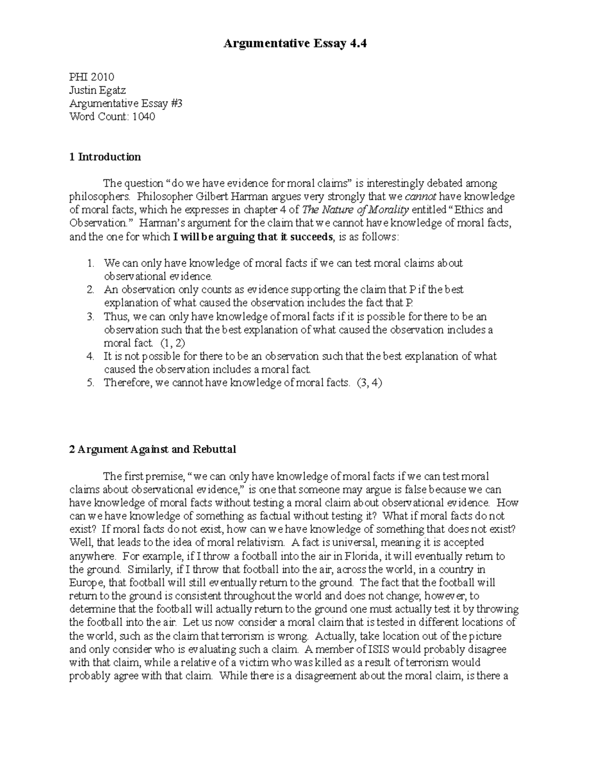 PHI2010 Argumentative Essay 4 - Argumentative Essay 4 PHI 2010 Justin ...