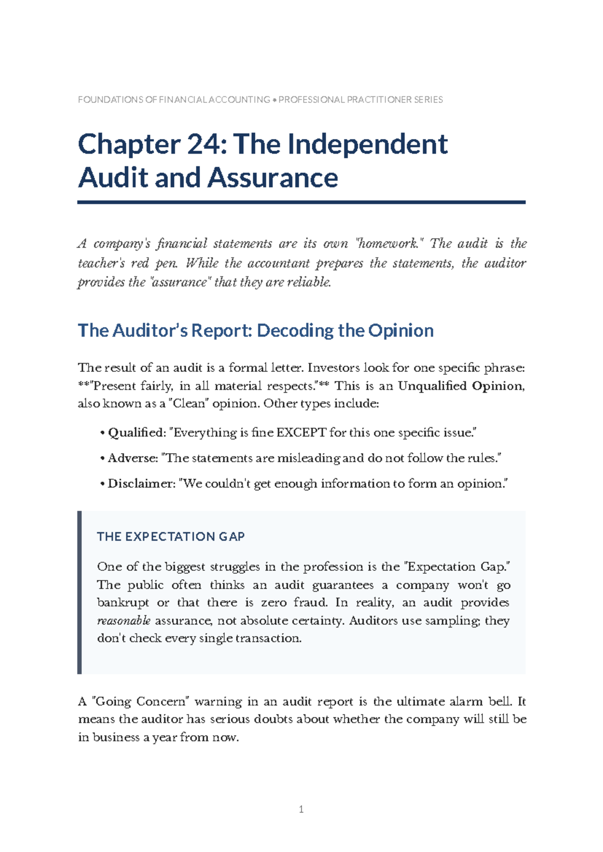 FOUNDATIONS OF FINANCIAL ACCOUNTING Chapter 24: The Independent Audit ...