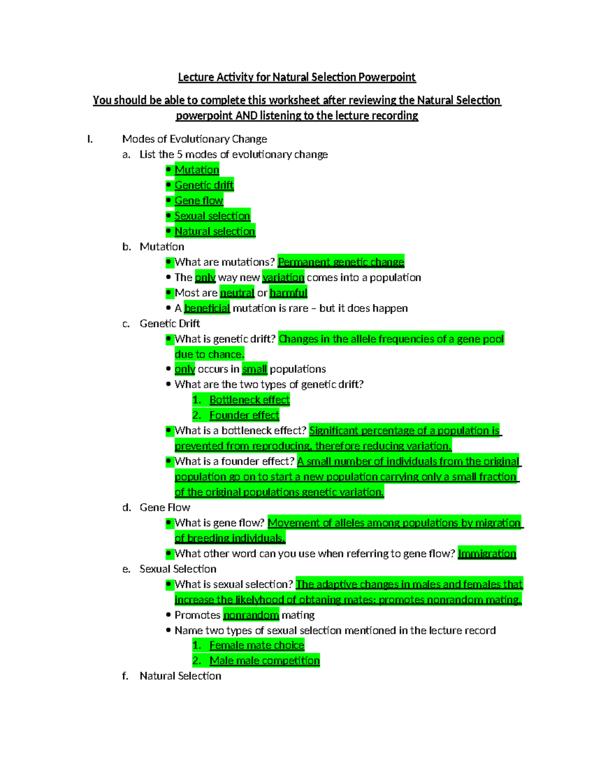 Natural Selection and Modes of Evolution: Lecture Notes (BIO101) - Studocu