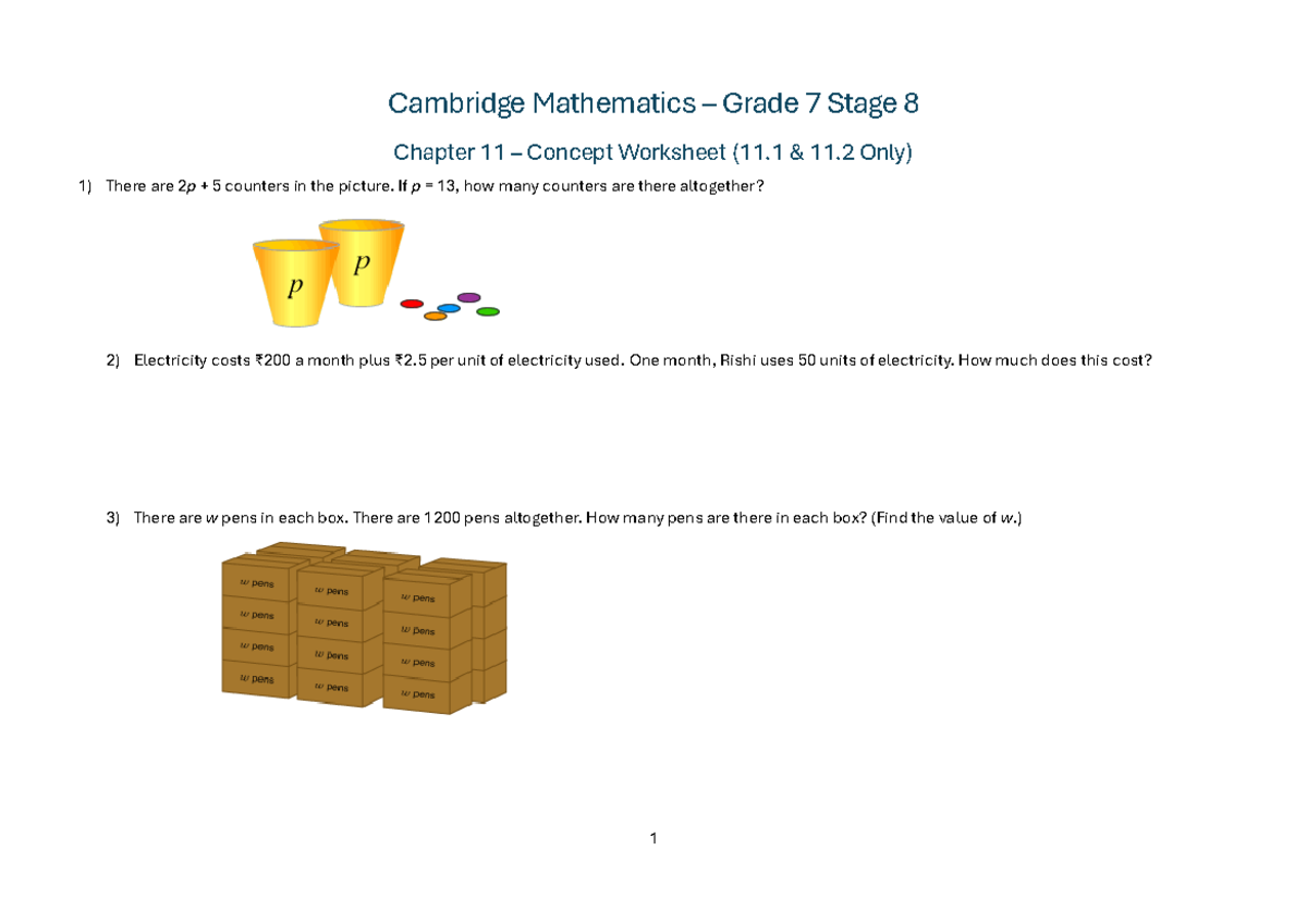 Cambridge Mathematics Grade 7 Stage 8 Chapter 11 Additional Worksheet ...