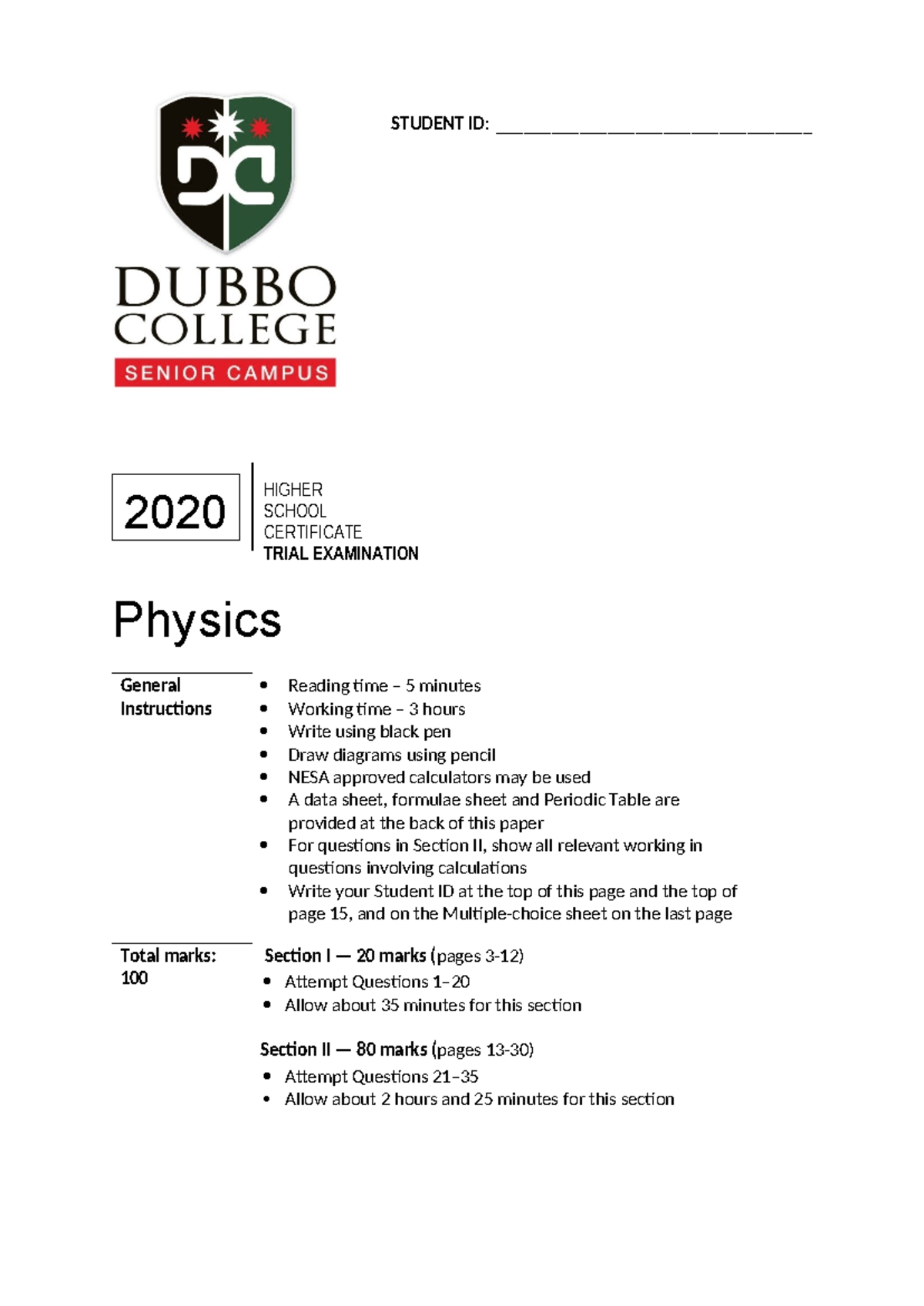 2020 HSC Physics Trial Exam - Complete Study Guide - Studocu