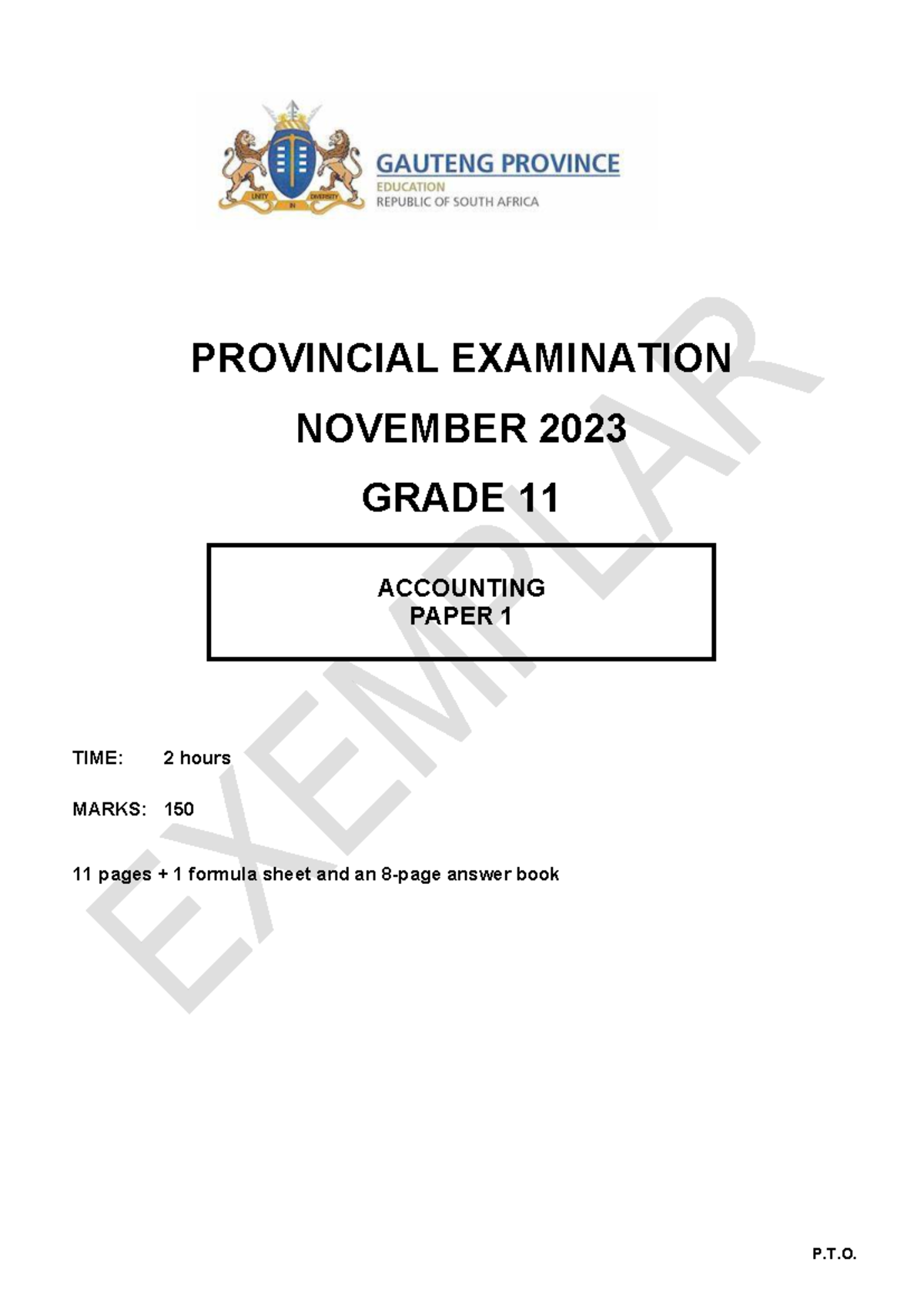2023 GP G11 Nov Exam Accounting P1 Question Paper - Studocu