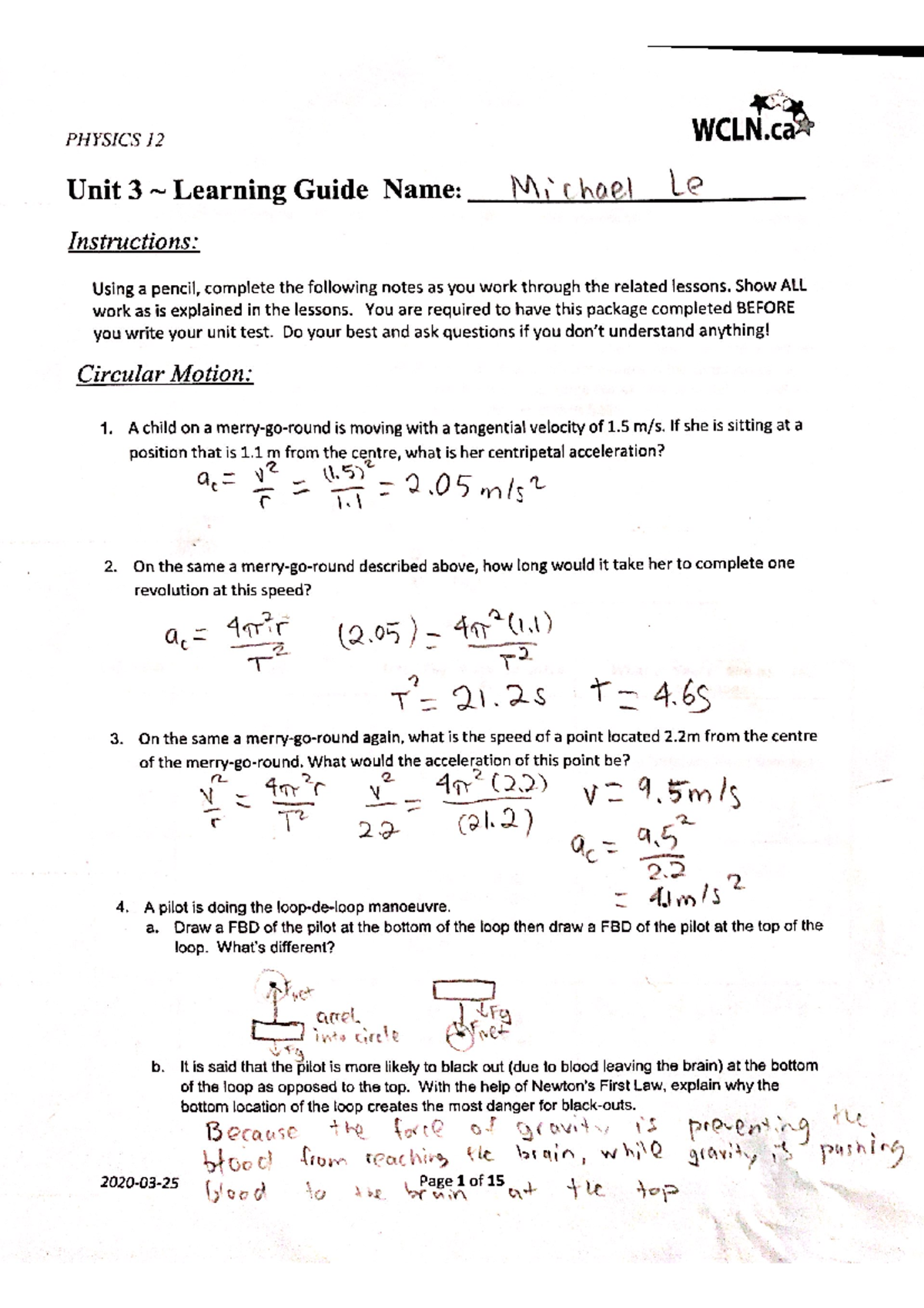 Physics 12 learning guide wlcn unit 3 - Physics off vibration and waves ...