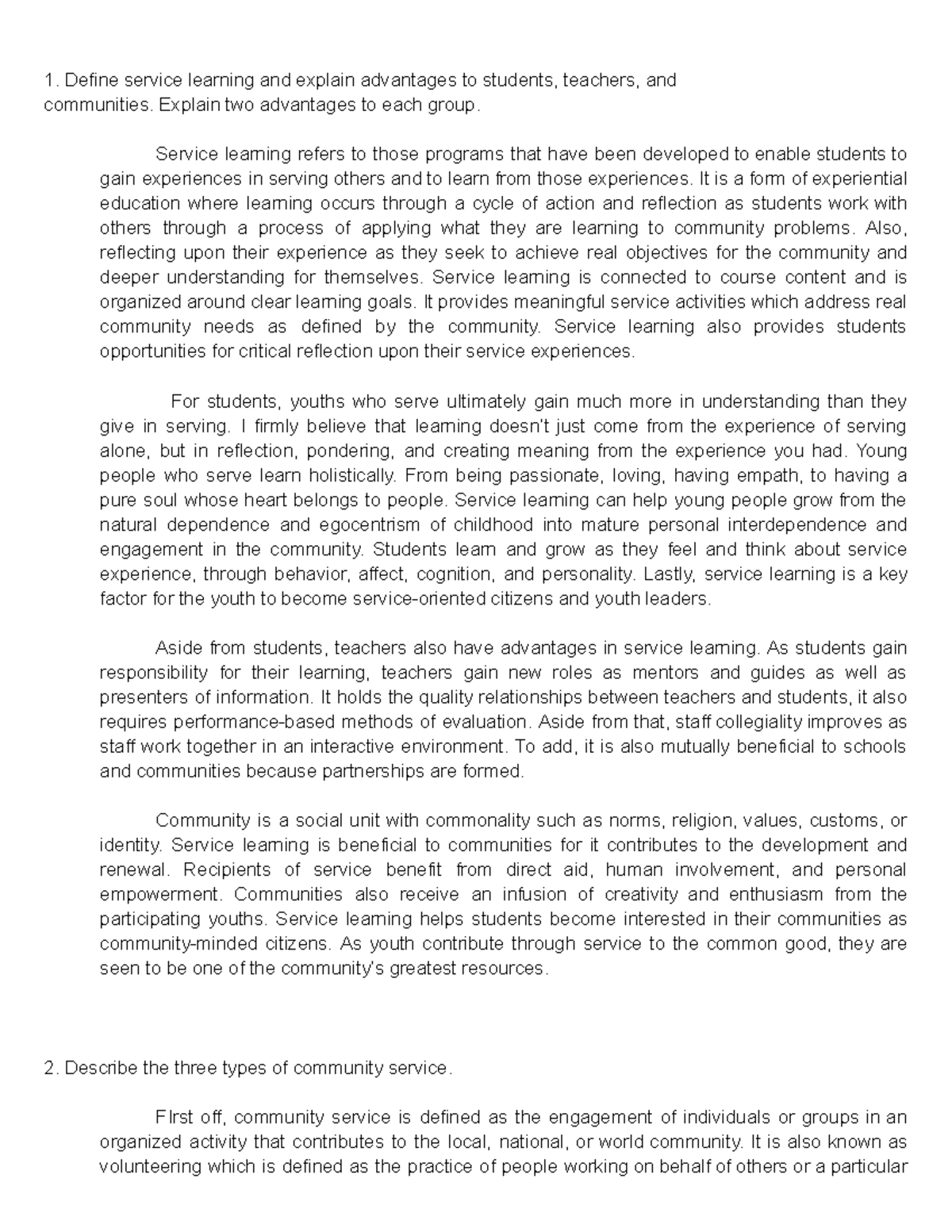 Activity 1 - Exploring Service Learning: Benefits & Community Impact ...