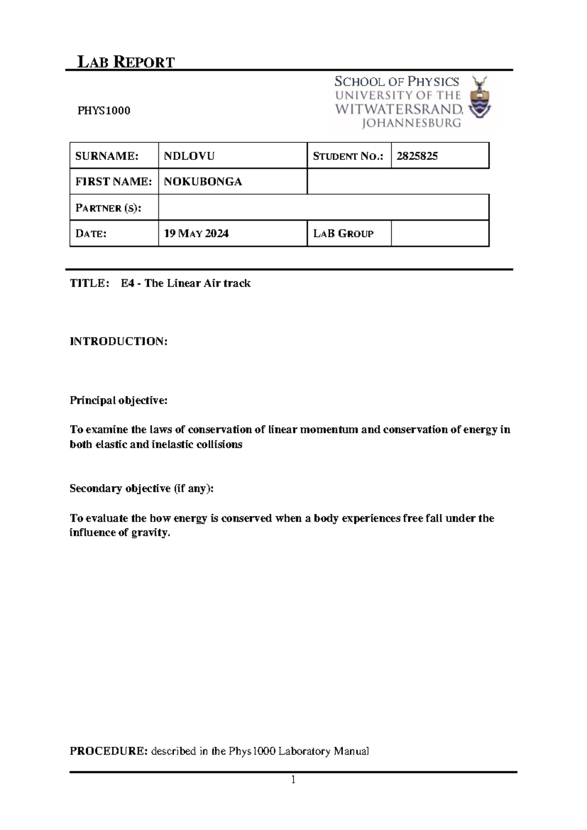 EXP04 - Lab Report on Linear Air Track Collisions and Energy ...