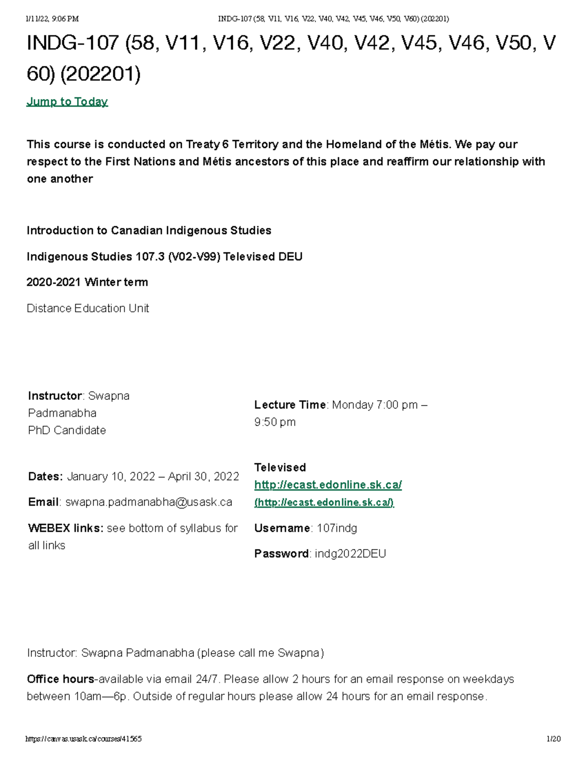 INDG-107 Introduction to Canadian Indigenous Studies Course Overview ...