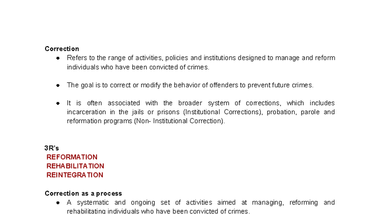 CA2 - Notes on Correctional Processes and Restorative Justice - Studocu