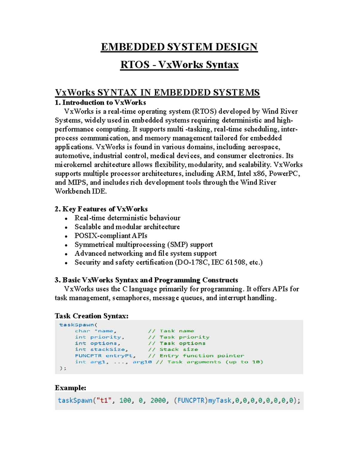 ESD 101: VxWorks RTOS Syntax and Applications in Embedded Systems - Studocu