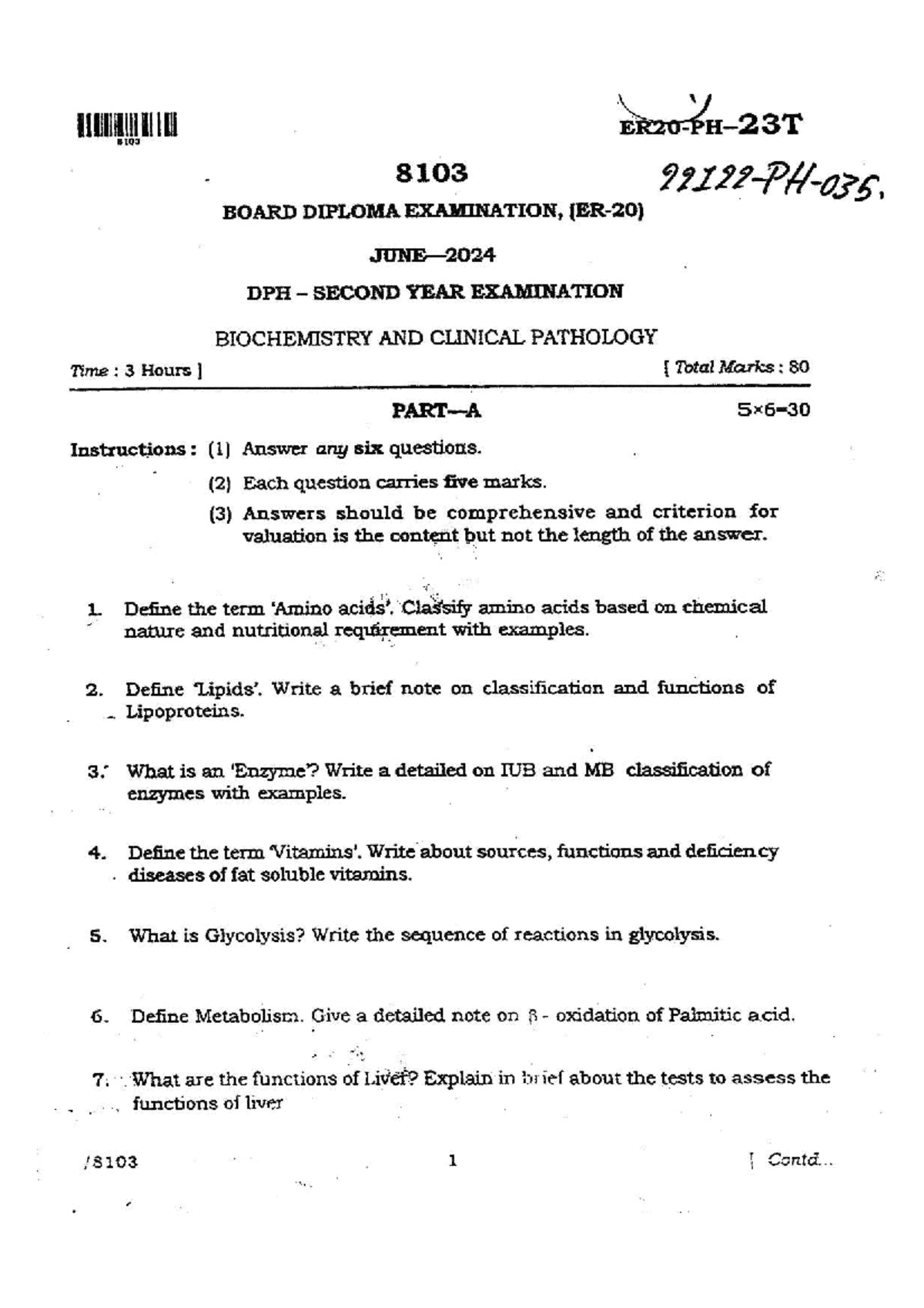 2024 DPharm 2nd Year Biochemistry & Clinical Pathology PYQ - Studocu