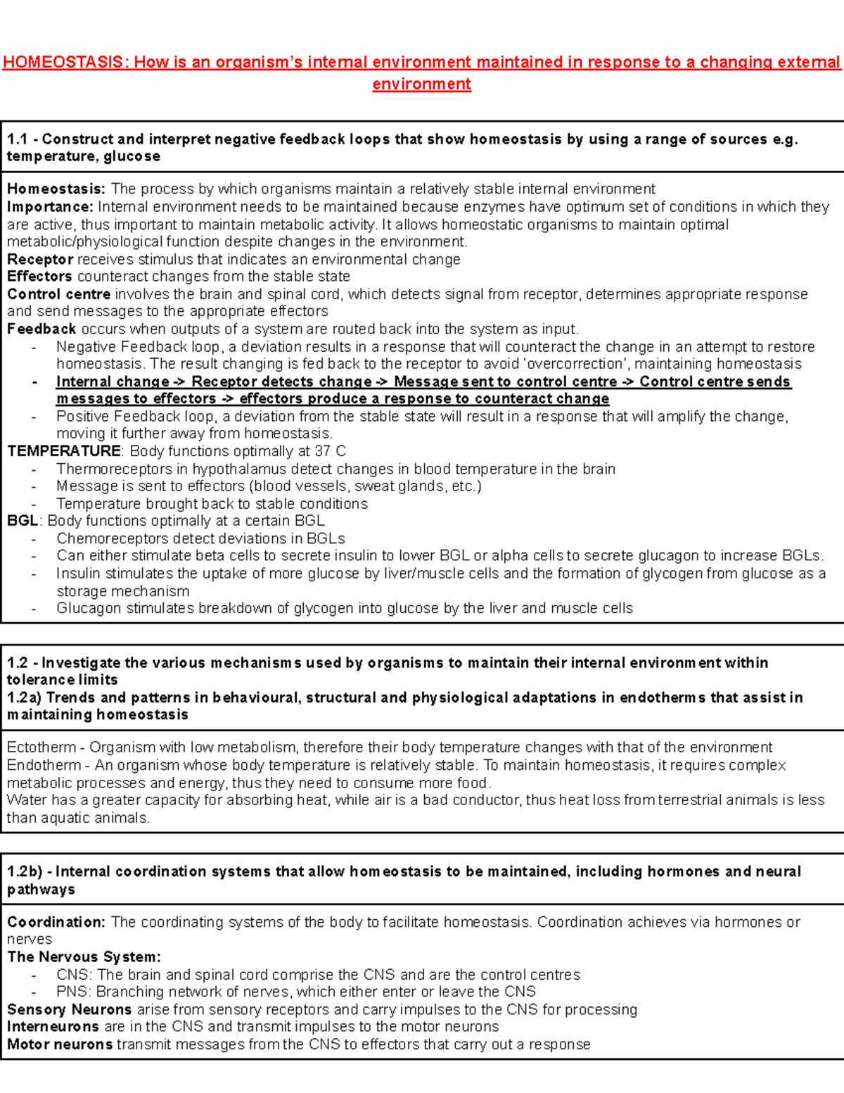 Biology Module 8: Homeostasis Study Notes and Feedback Mechanisms - Studocu