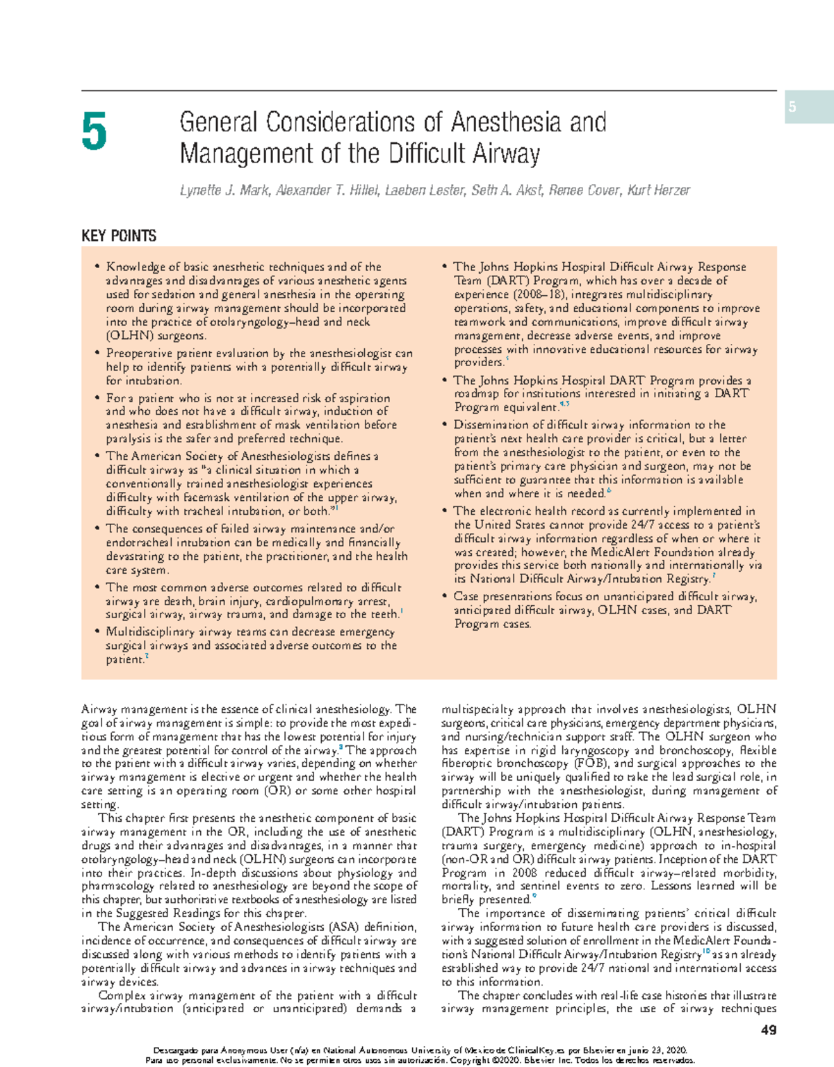 Chapter 5: General Considerations of Anesthesia & Difficult Airway ...
