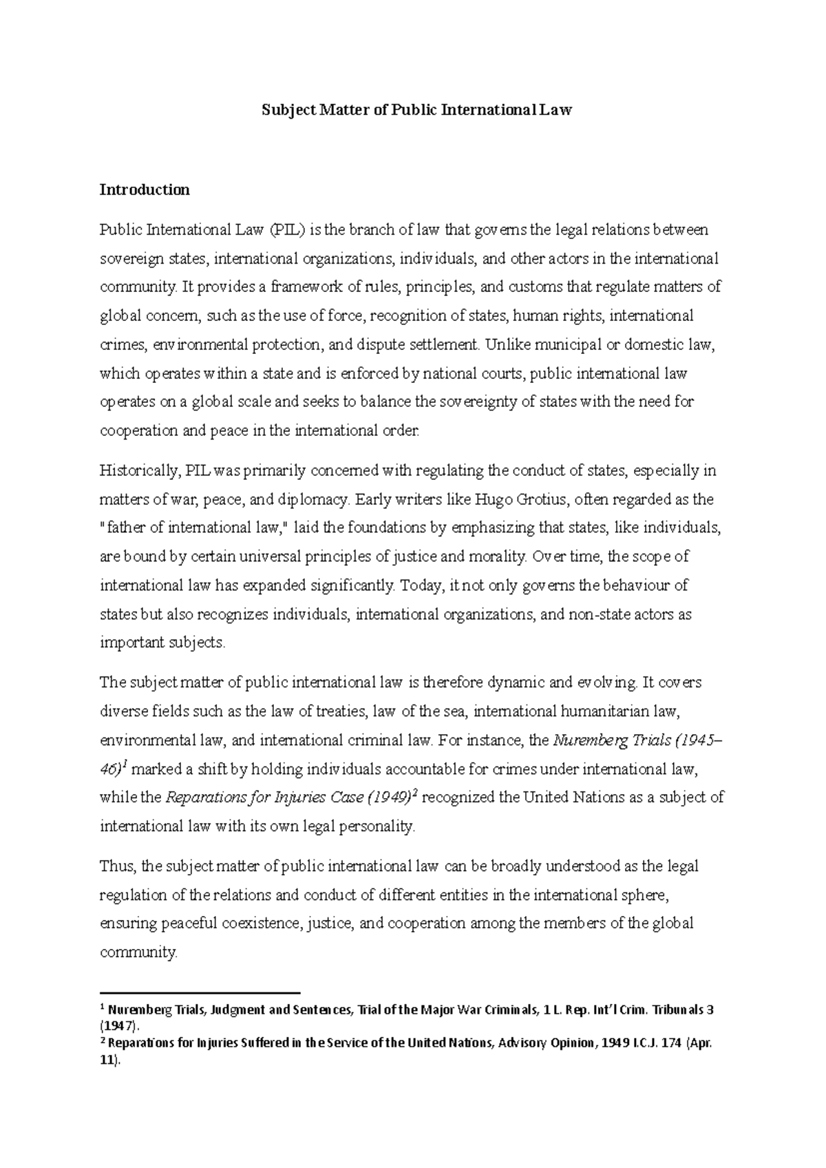 Subject Matter of Public International Law: An In-Depth Overview - Studocu