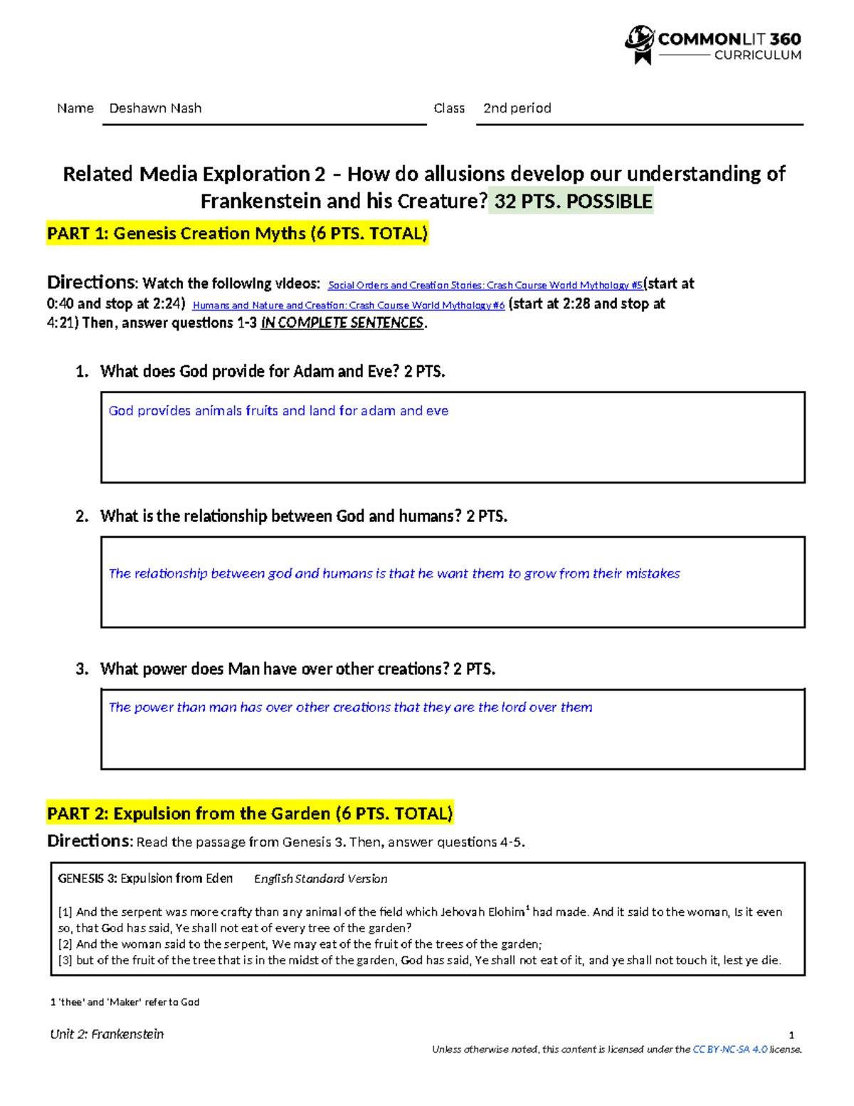 Frankenstein Exploration II: Understanding Allusions through Genesis 3 ...