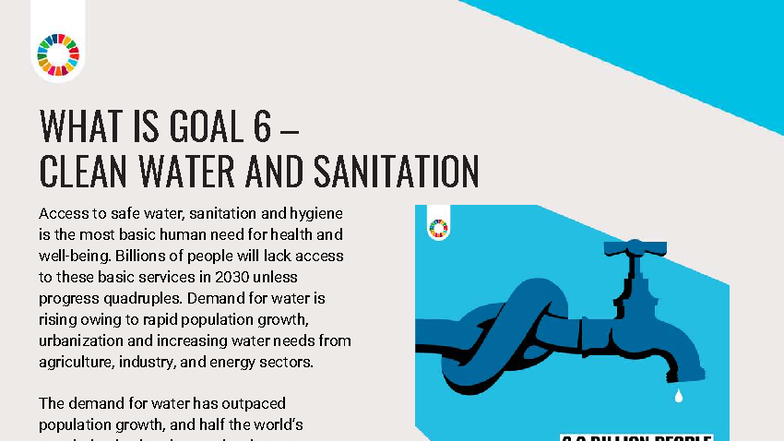 Goal 6: Clean Water & Sanitation - Fast Facts for Agenda 2030 - Studocu