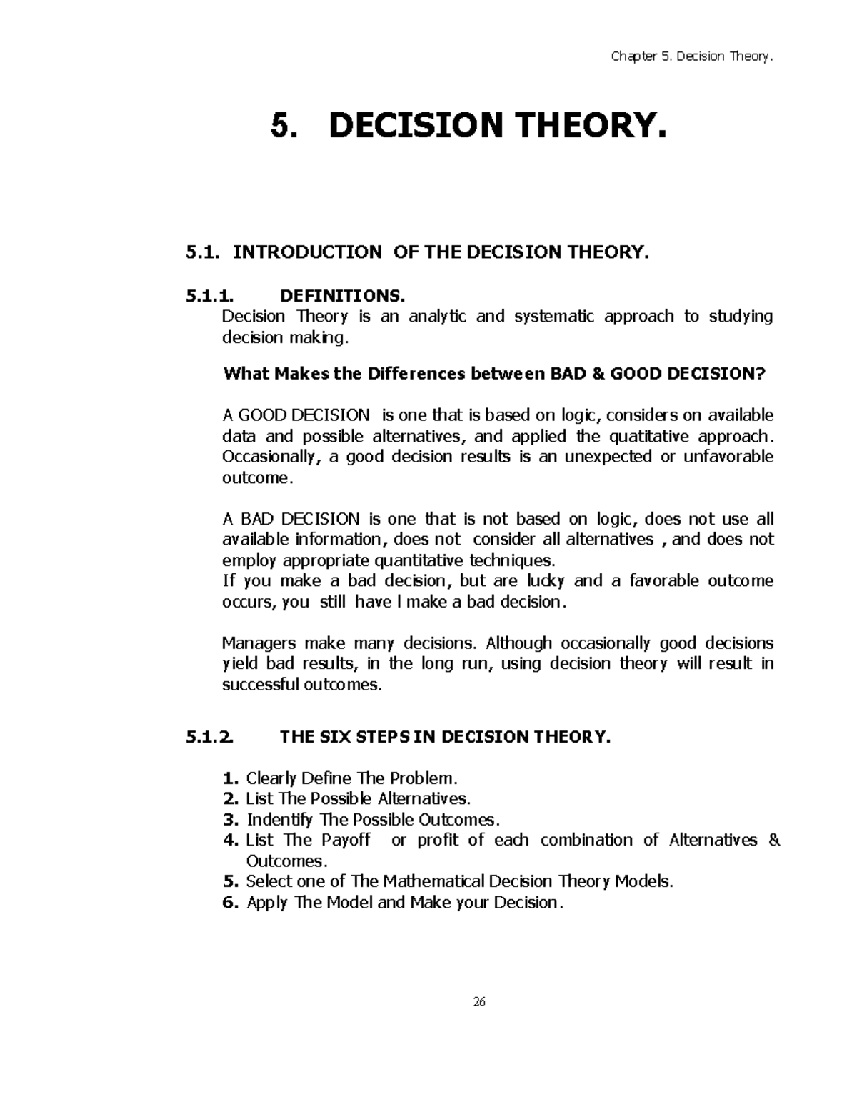 Chapter 5: Decision Theory - Analyzing Decision-Making Processes - Studocu
