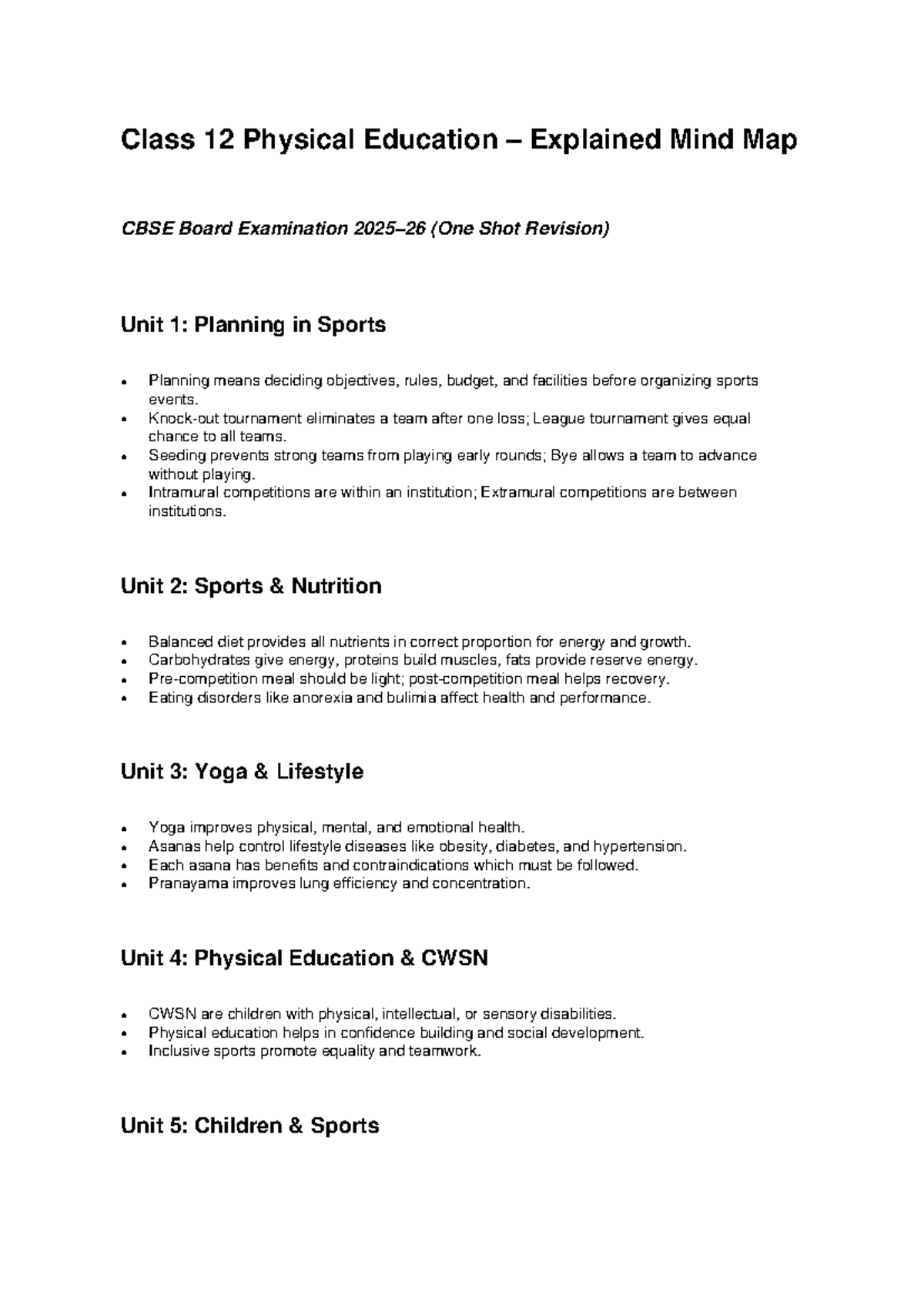 Class 12 Physical Education Mind Map for CBSE 2025-26 Exam - Studocu