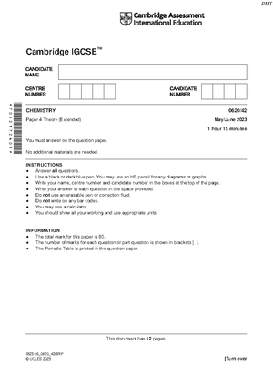 PMT Cambridge Paper 4 Theory Specimen Exam 2023 (1h 15m) - Studocu