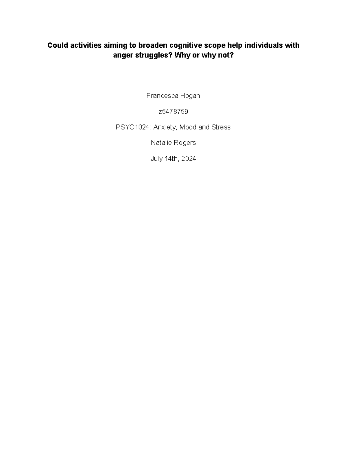 PSYC1024: Exploring Mindfulness Activities for Anger Management - Studocu