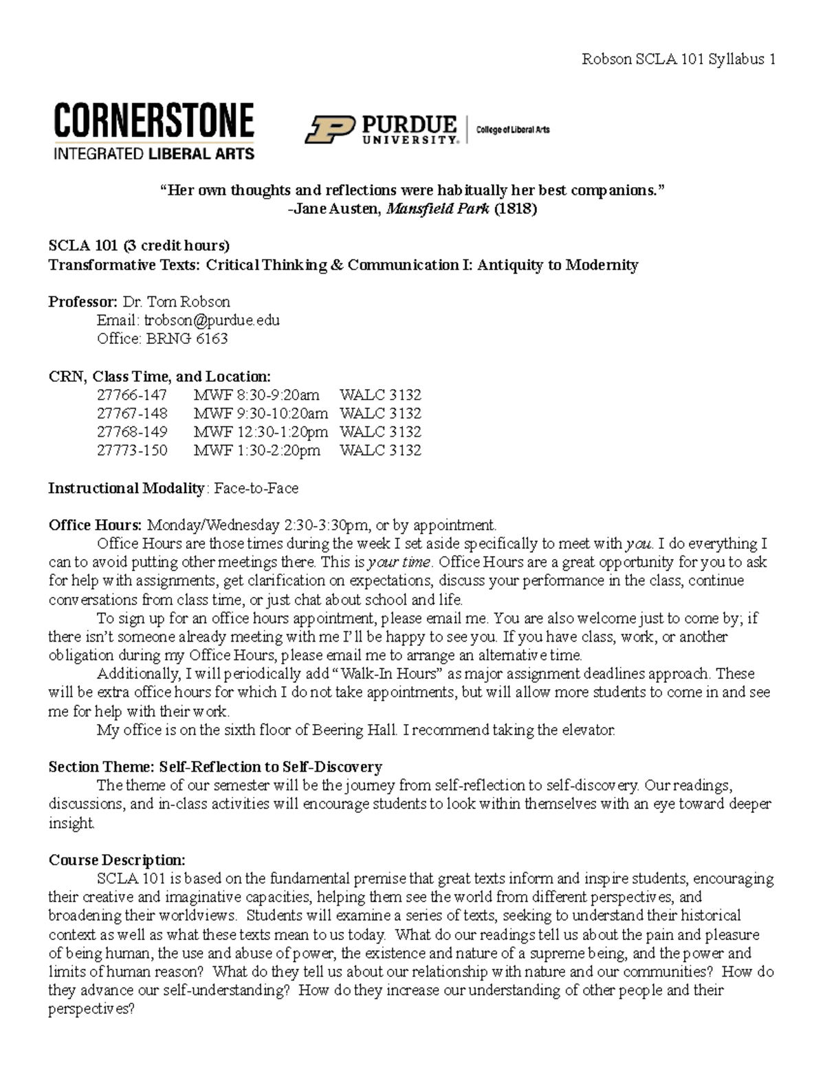 SCLA 101 Syllabus: Transformative Texts & Critical Thinking Insights ...