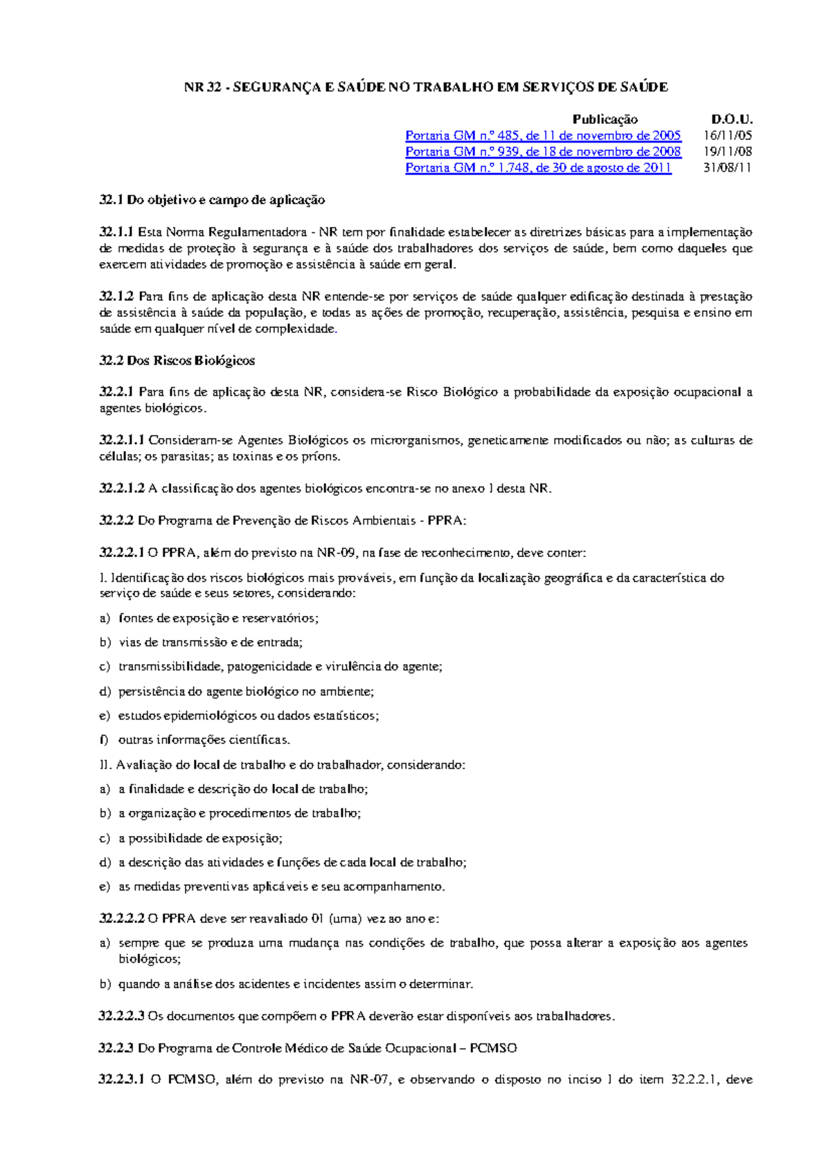 NR32 - Diretrizes da Segurança e Saúde no Trabalho em Serviços de Saúde ...