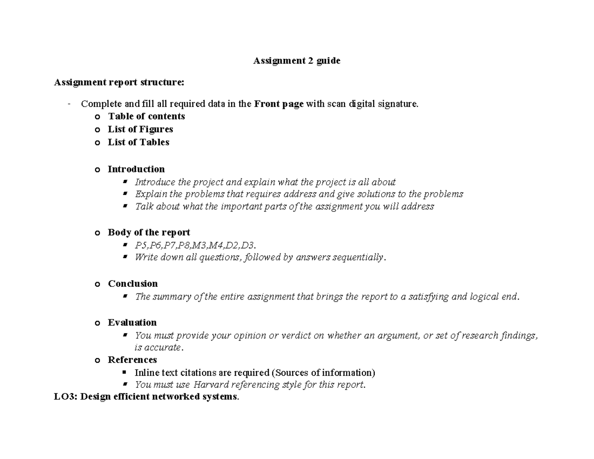Unit 2 Networking ASM2 Assignment Report Structure Guide - Studocu