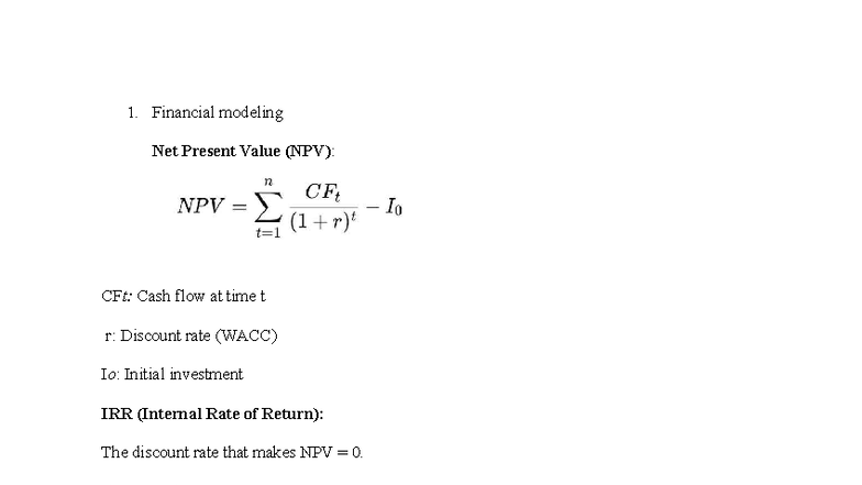 Financial Modeling: NPV, IRR, and Key Financial Metrics - Studocu