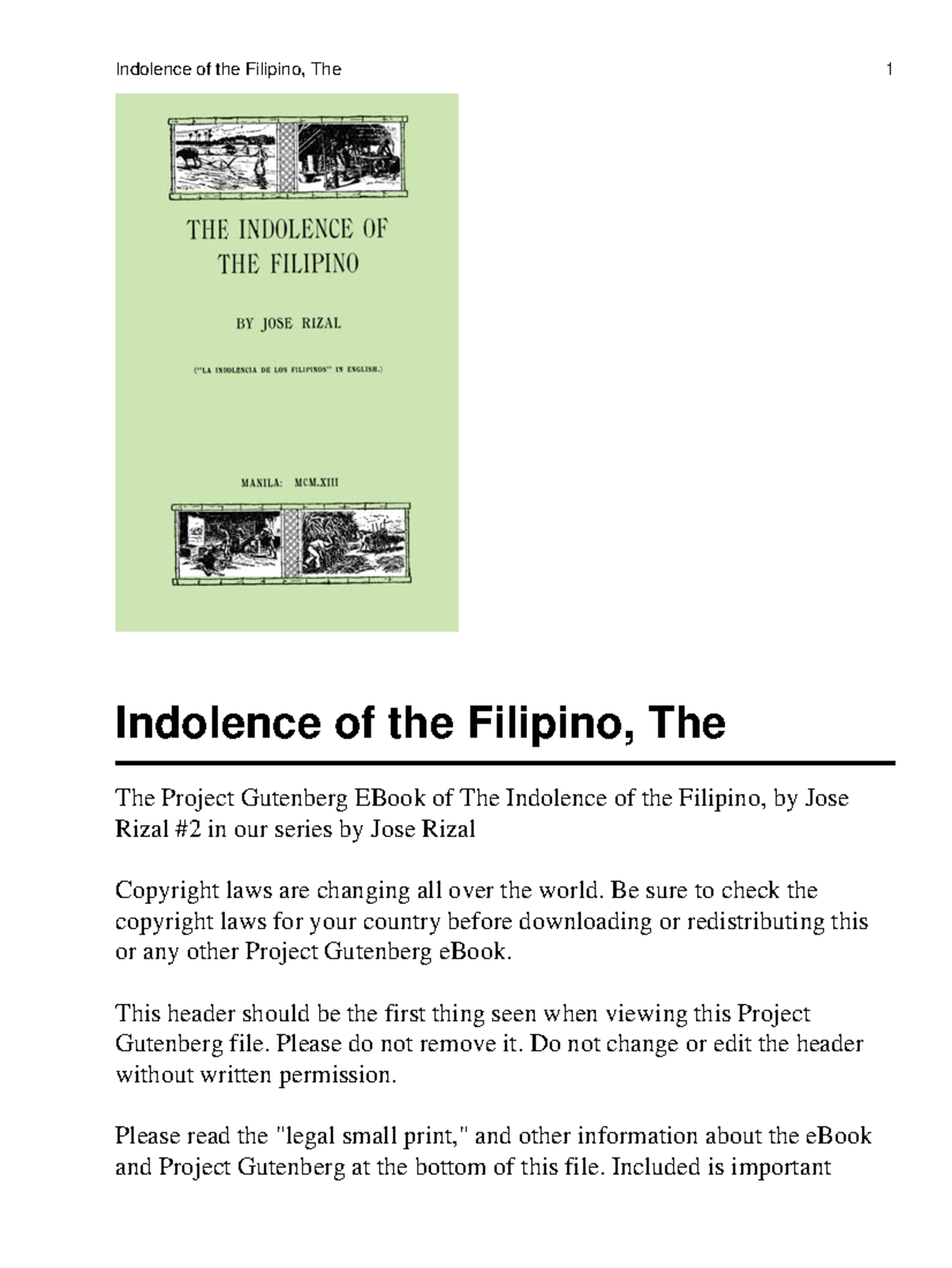 The Indolence of the Filipino (Jose Rizal) (z-lib - Indolence of the ...