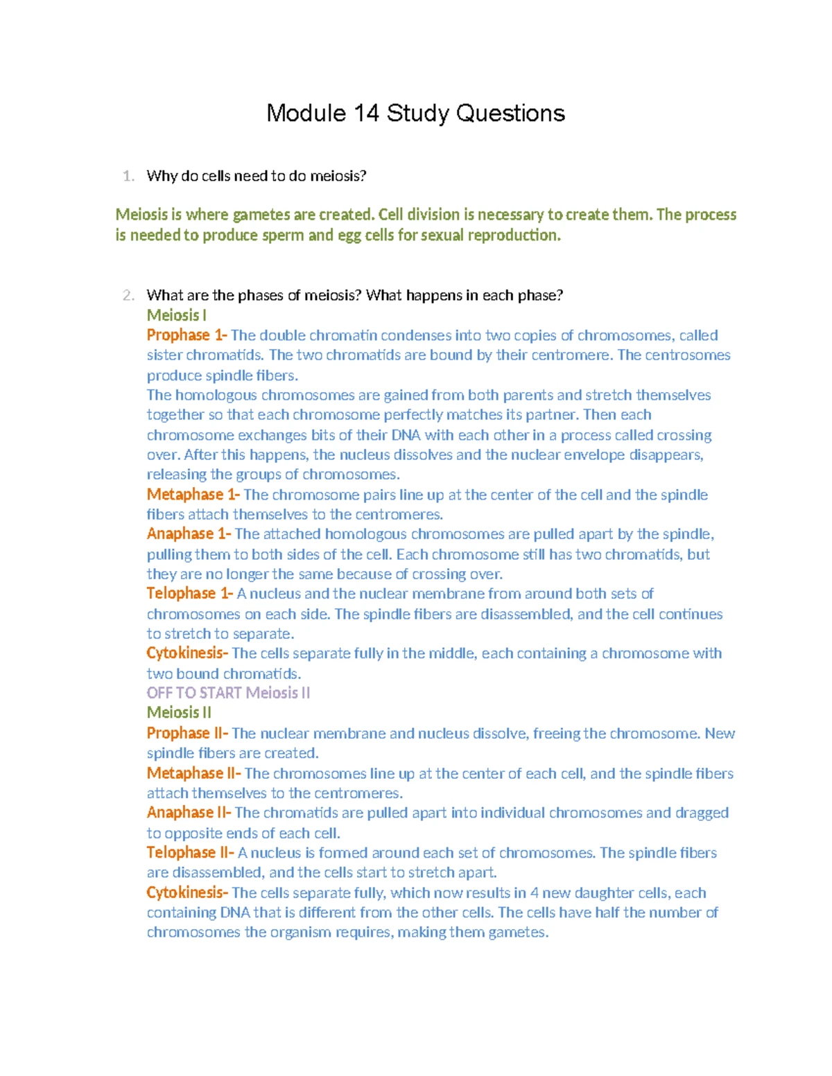 C190.v3 Module 14 Study Questions on Meiosis and Cell Division - Studocu